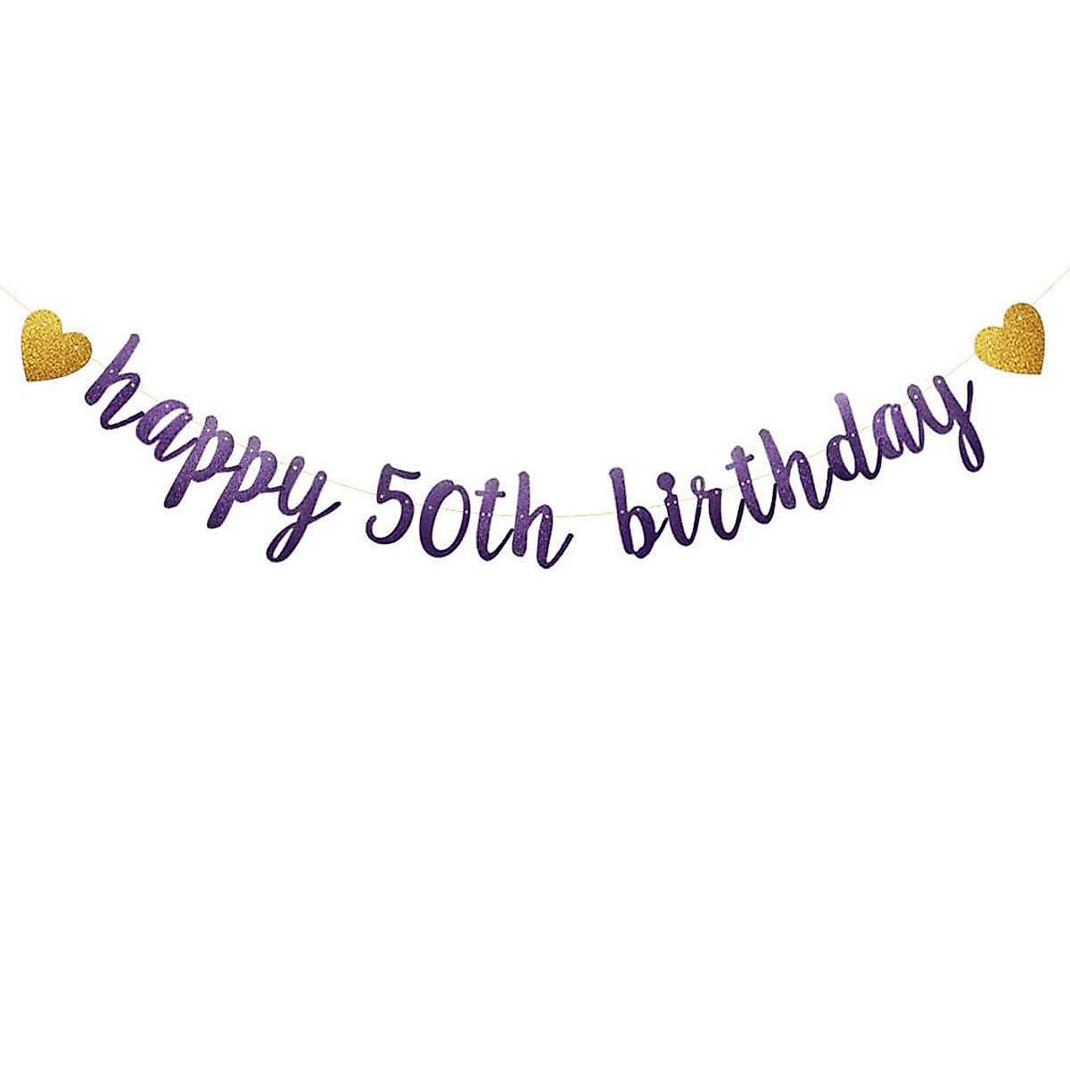 Happy 50th Birthday Banner, Pre-Strung,Purple Glitter Paper Garlands Banner for 50th Birthday Party Decorations Supplies, Letters Purple,Betteryanzi