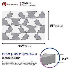Red Suricata Playspot Foam Hexamat – Geo Interlocking Baby Play Mat - Baby Playmat for Kids, Infants & Toddlers – 79” x 60” or 74” x 63” Rubber Foam Floor Puzzle Mats Tiles (Ghost White/Grey