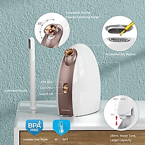 Newbealer Pro Facial Steamer, Hot & Cool Aromatherapy Nano Ionic Steamer with 360° Extended Nozzle, Face Moisturizing Deep Cleaning, Portable for Home Spa, 9-Piece Acne Set and Face Brush