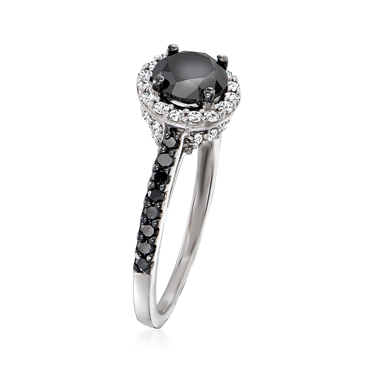 Ross-Simons 1.50 ct. t.w. Black and White Diamond Halo Ring in Sterling Silver. Size 8