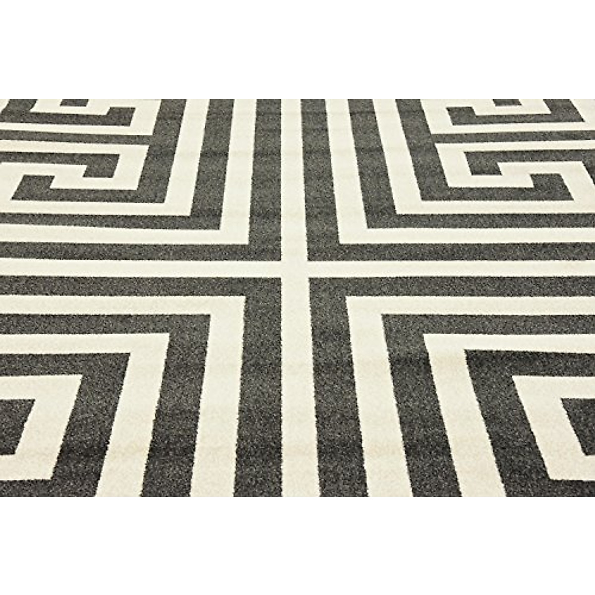 Unique Loom Athens Collection Classic Geometric Modern Border Design Area Rug, 7 ft x 10 ft, Black/Beige