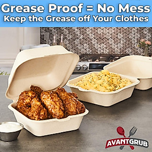Avant Grub Durable, Grease-Proof 6x6 Clamshell Small To Go Box 100pk. Disposable, Leak-Proof and Microwavable Take Out Food Container With Hinged Lid. Great for Parties, Restaurants and Food Trucks!