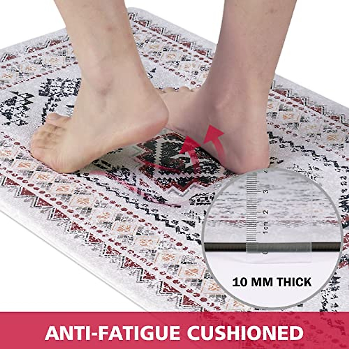 ASPMIZ Farmhouse Kitchen Mats for Floor 2 Piece, Vintage Non Slip Kitchen Rugs Washable, Anti Fatigue Kitchen Mat Set of 2 Waterproof, Comfort Standing Mat Runner, 18'' x 48'' + 18'' x 30'', Red
