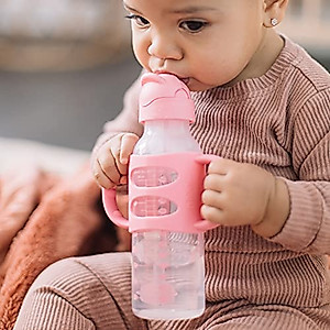 Dr. Brown's Milestones Narrow Sippy Straw Bottle, Spill-Proof with 100% Silicone Handles and Weighted Straw, 8 oz/250 mL, Pink, 6m+