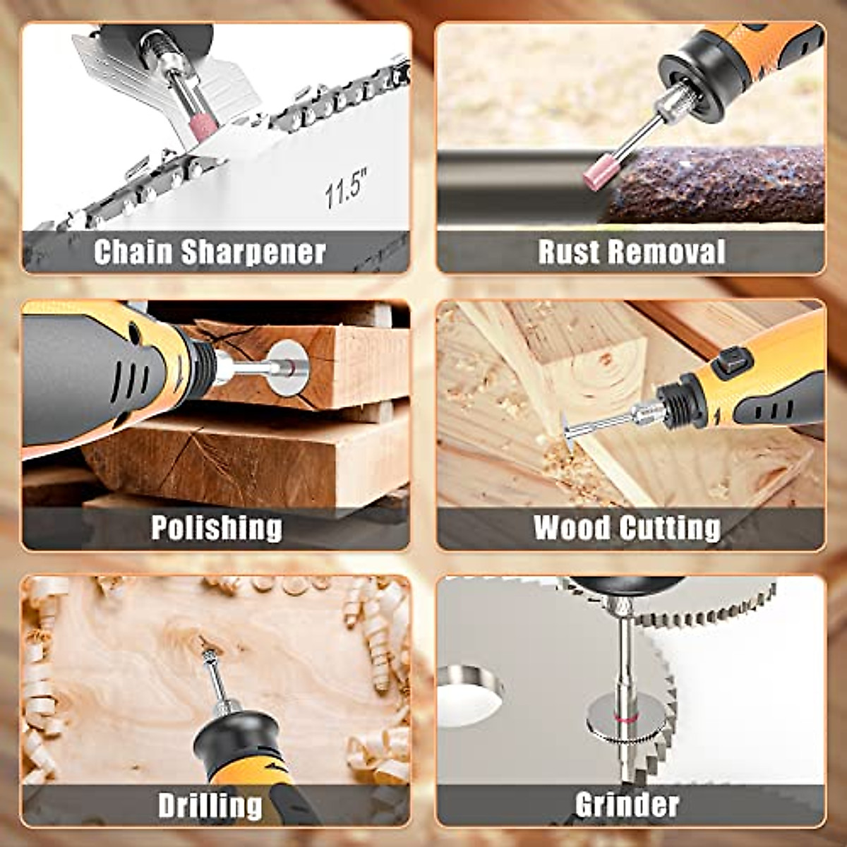 E-SDS Electric Chainsaw Sharpener Kit, Cordless Chain Saw Sharpener Tool 12V Battery Powered with High Speed Diamond Sharpening Wheels Accessories