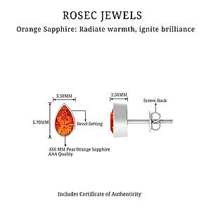 Natural 4X6mm Pear Shape Orange Sapphire Stud Earrings, AAA Quality, Orange Sapphire Solitaire Earrings - Ready to Gift, 14K White Gold