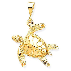 IceCarats 10K Yellow Gold Sea Turtle Necklace Charm Pendant 32mm x 21mm Only