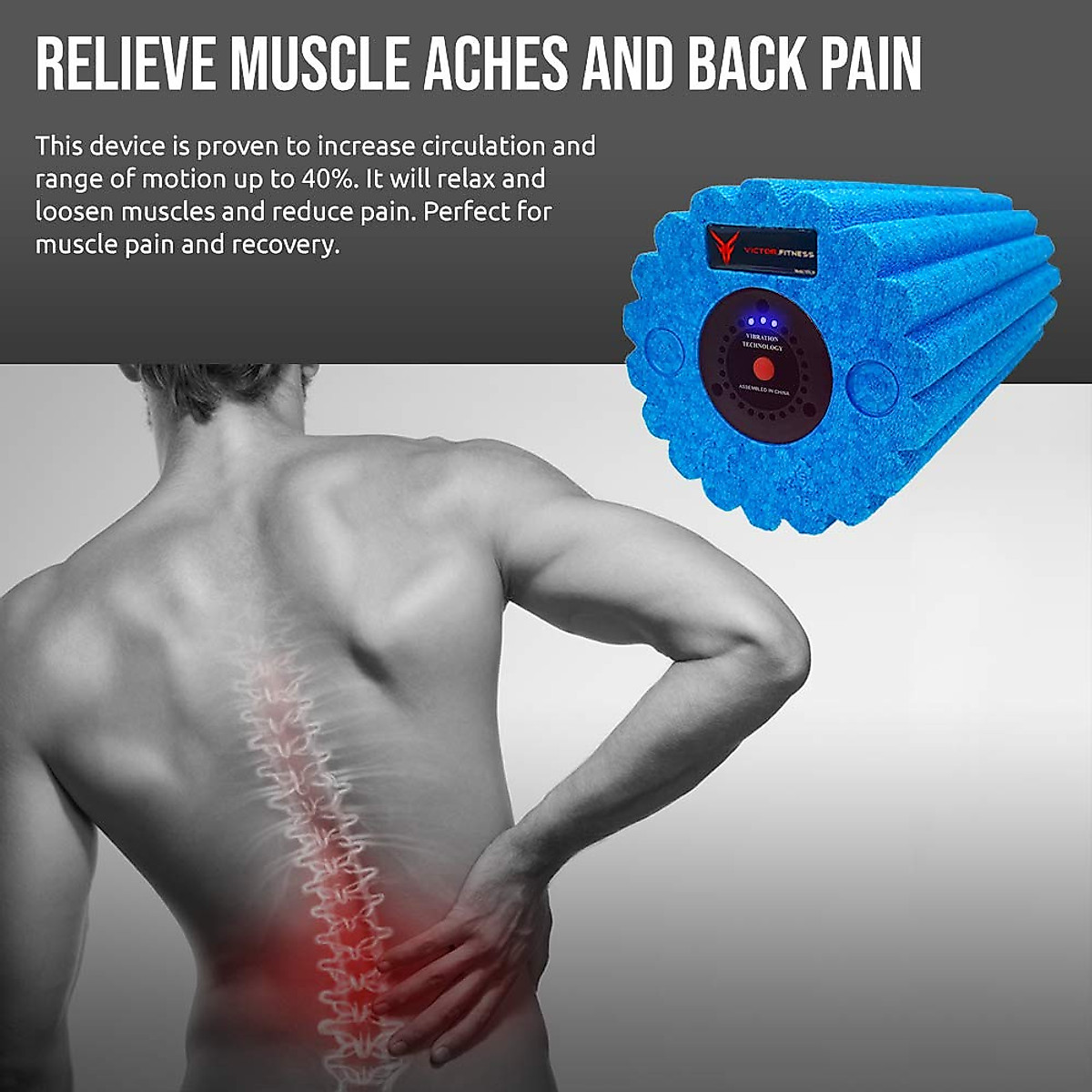 Victor Fitness Revive Roller (Blue) 3-Speed Vibrating Foam Massage Roller - High Intensity Vibration for Muscle Recovery, Trigger Points, Mobility, Sports Massage, Therapy