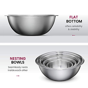 FineDine Stainless Steel Mixing Bowls (Set of 6) Stainless Steel Mixing Bowl Set - Easy To Clean, Nesting Bowls for Space Saving Storage, Great for Cooking, Baking, Prepping