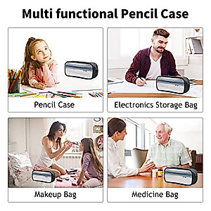 VIC VSEE Mesh Pencil Case Pencil Bag, Clear Pencil Pouch Multi-Purpose, Cute Pencil Case Large Capacity Makeup Bag Travel Office School College Gift for Adults Teen Girl Boy, Black