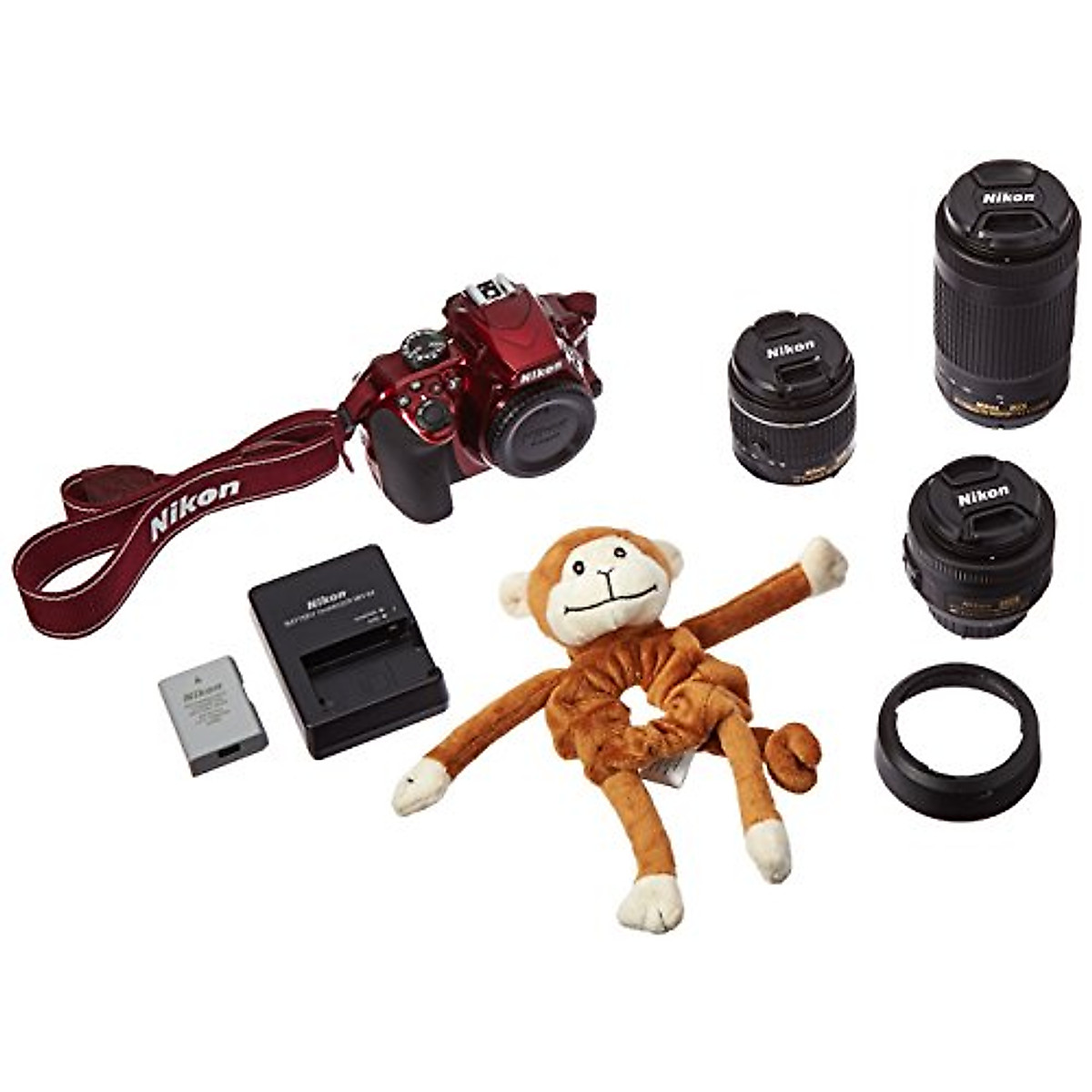 Nikon D3400 24.2 MP Triple Lens Ultimate Parent's Camera Kit, 3.0", Red