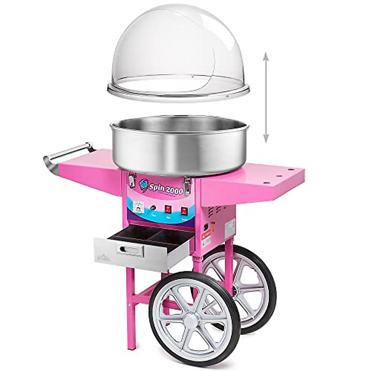 Olde Midway Commercial Quality Cotton Candy Machine Cart with Bubble Shield, SPIN 2000 Electric Candy Floss Maker