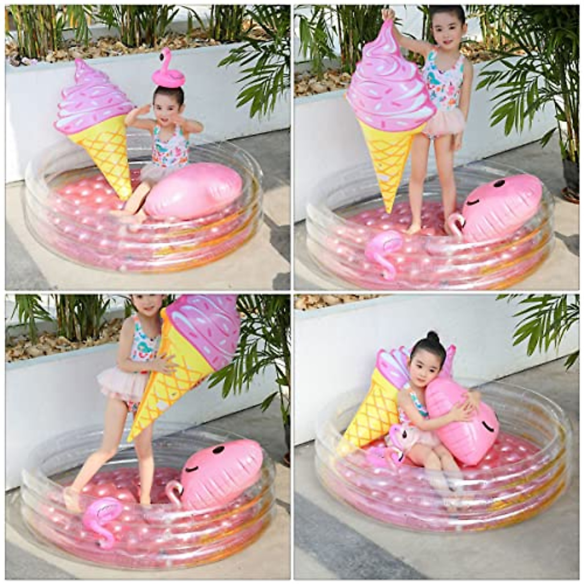 NOLITOY Girl Transparent Up Baby Swimming Sequins Backyard for Fun Portable Tube Slides Inflatable Blow Three Summer Garden Toy Glitter Kiddie Rings Center Round Pool Water Game Play