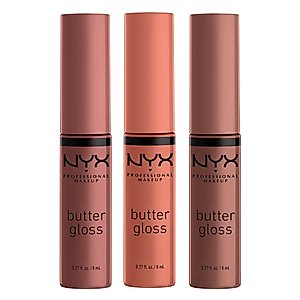 NYX PROFESSIONAL MAKEUP Butter Gloss Brown Sugar, Non-Sticky Lip Gloss - Pack Of 3 (Sugar High, Spiked Toffee, Butterscotch)