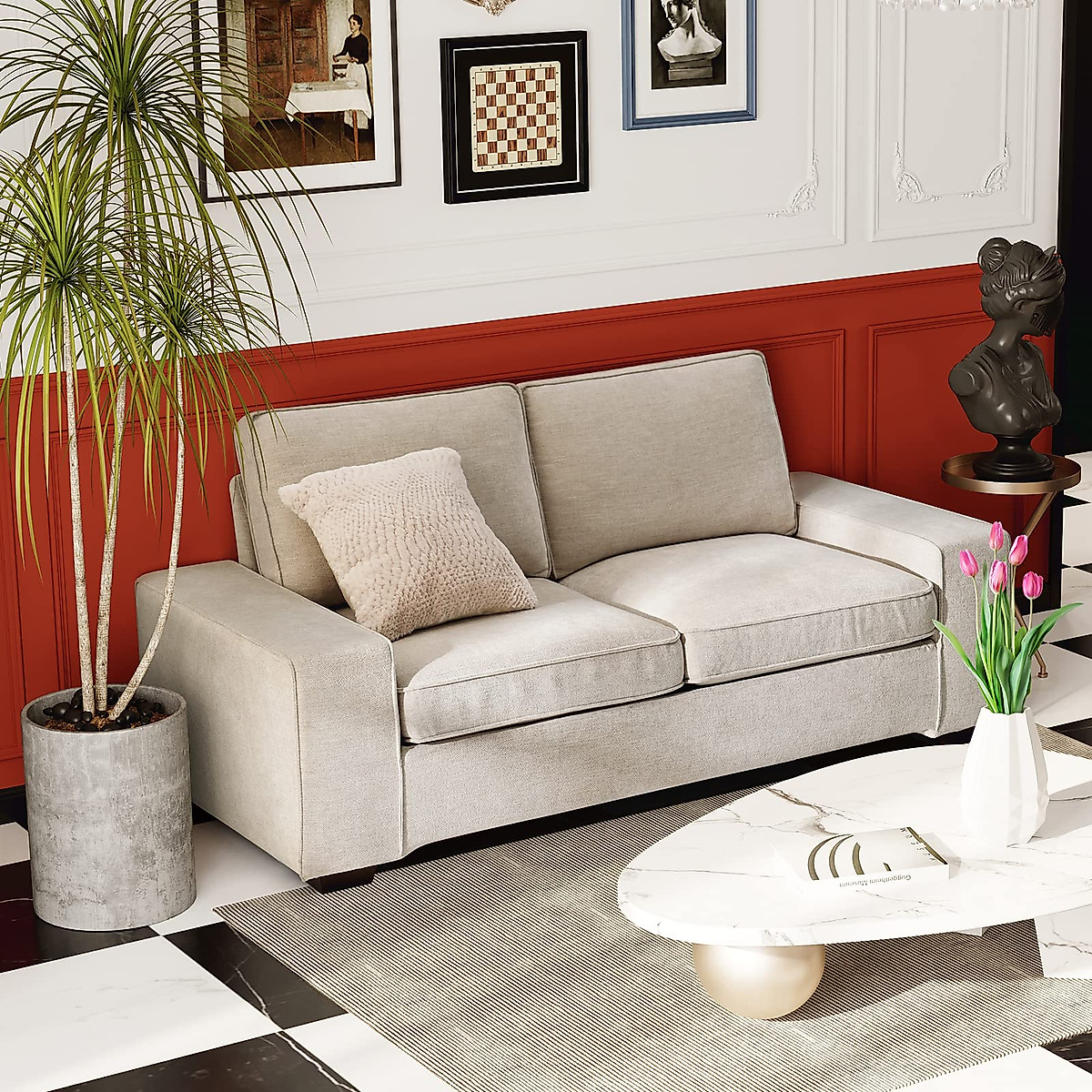 Luffield Chenille Loveseat Couch -71.3" Modern Design Sofa for Livingroom Clearance with Solid Wood, Metal Frame, Durable，Removable Back Cushion and Seat Cushion, Easy Cleaning(Beige)