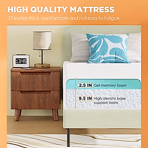 PayLessHere King Mattress 12 Inch Gel Memory Foam Mattress with Breathable & Washable Soft Fabric Zippered Cover,Supportive & Pressure Relief Bed Mattress,CertiPUR-US Certified,White，Fiberglass Free