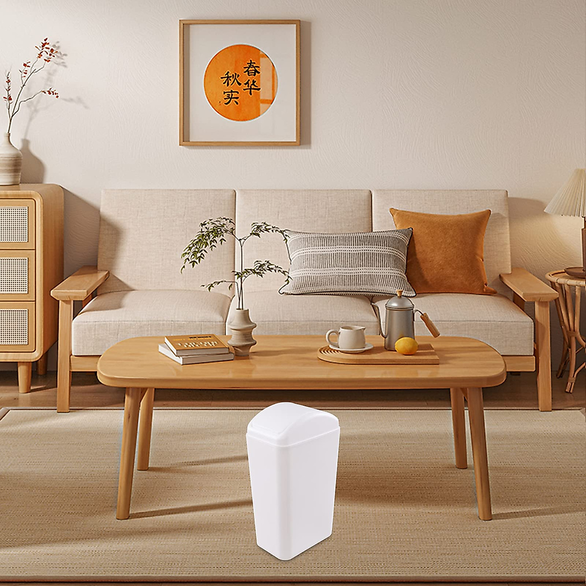 Morcte 3.5 Gallon Plastic Small Garbage Bin with Swing-top Lid, Swing Lid Trash Can, White