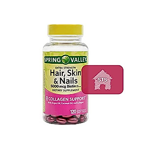 Hair, Skin & Nails Extra Strength Bundle. Includes One Bottle of Spring Valley Hair, Skin & Nails Extra Strength - 5,000 Mcg, 120 Count and a STS Fridge Magnet!