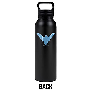 Batman OFFICIAL Batman Nightwing Logo Pattern 24 oz Insulated Canteen Water Bottle, Leak Resistant, Vacuum Insulated Stainless Steel with Loop Cap, Black