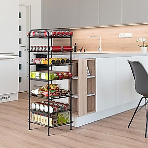 Water Bottle Organizer 7 Tier Free Standing Water Bottle Storage Organizer Metal Bottle Rack Holder Stand Shelf for Kitchen Pantry Food Storage (Black)