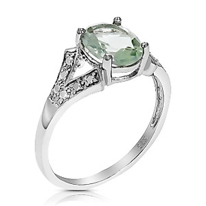 VIR JEWELS 1.20 cttw Green Amethyst Ring .925 Sterling Silver with Rhodium Oval 8x6 MM Size 9