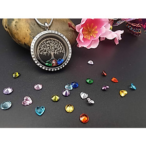 GOKING Family Tree of Life Floating Locket Necklace with 24 Birthstones, 30mm Diy Charms Living Memory Stainless Steel Pendant, Gifts for Mom Grandma Aunt Nieces Daughter Women