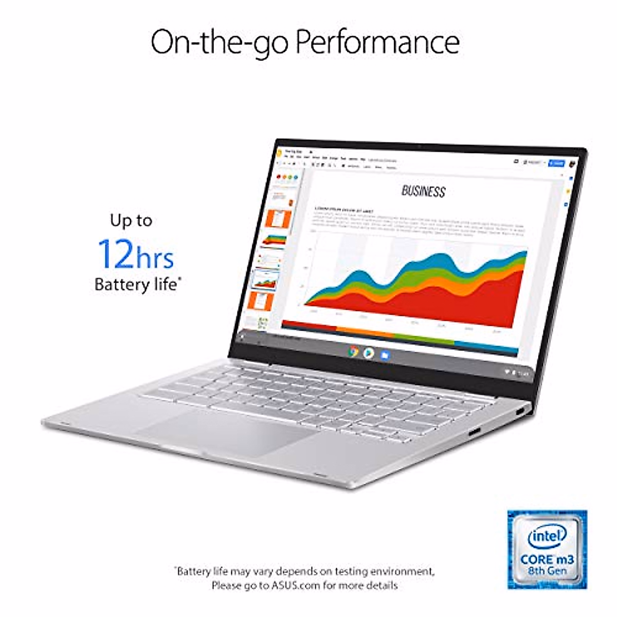 ASUS Chromebook C425 Clamshell Laptop, 14" FHD 4-Way NanoEdge, Intel Core m3-8100Y Processor, 8GB RAM, 64GB eMMC Storage, Backlit KB, Silver, Chrome OS, C425TA-DH384