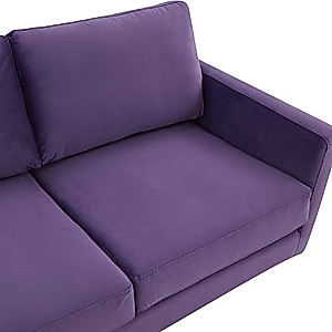 LeisureMod Lincoln Modern Mid-Century Upholstered Velvet 83" Sofa with Gold Frame, Purple