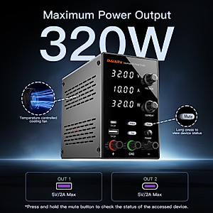 DC Power Supply Variable, Adjustable Switching Regulated Power Supply (32V 10A) with Encoder Coarse & Fine Adjustments Knob, Bench Power Supply with USB & Type-C Quick-Charge Interface