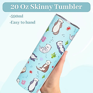 Sea Otter Tumbler - 20 Oz Blue Cute Otter Gifts for Women & Girls, Hot & Cold Drinks Accessory