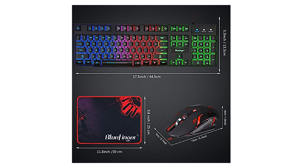 BlueFinger RGB Gaming Keyboard & Mouse Headset Combo