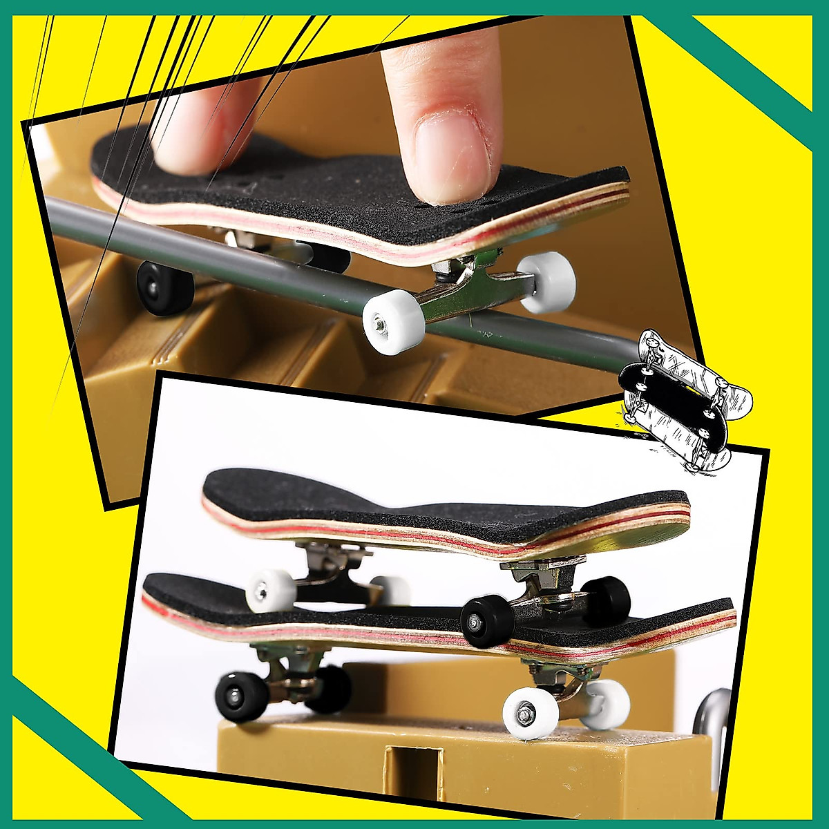 Zhehao 16 Pcs Standard Fingerboard Tool Set CNC Lathed Fingerboard Bearing Wheels Nut Driver Fingerboard Screwdriver for 34 mm Skateboard Trucks (Black and White)