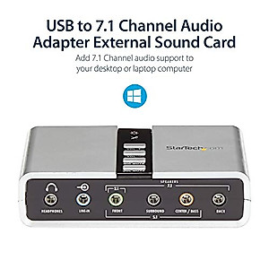 StarTech.com 7.1 USB Sound Card - External Sound Card for Laptop with SPDIF Digital Audio - Sound Card for PC - Silver (ICUSBAUDIO7D)