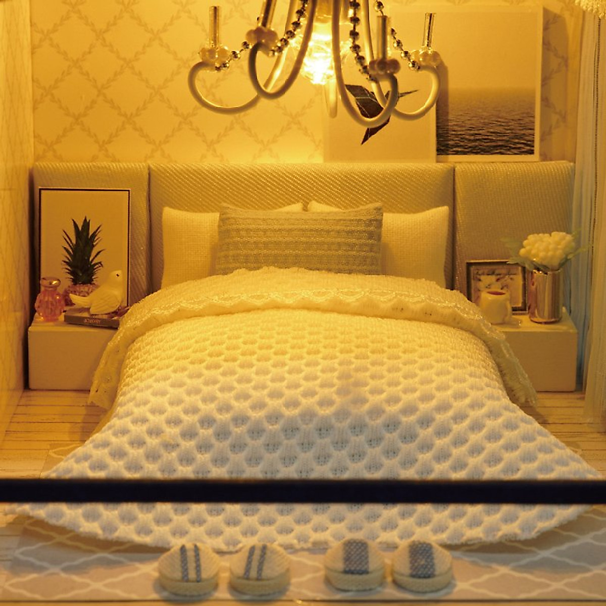 CUTEROOM Dollhouse Miniature with Furniture, 3D Wooden Miniature Doll House with Music Box & LED Lights,1:24 Scale DIY House Kit (A066)