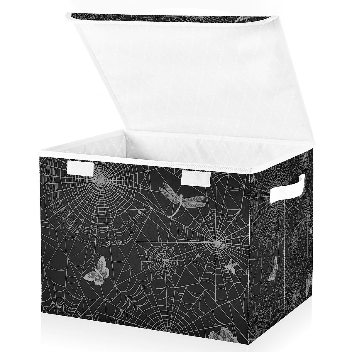 senya Halloween Storage Baskets Collapsible Storage Bins with Lids, Spiderweb Butterfly Dragonfly Storage Boxes Clothes Baskets for Organizing