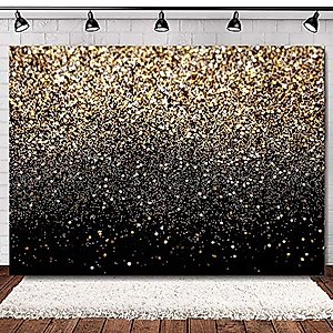 WOLADA 10x8FT Gold Backdrop Glitter Backdrop Gold Spots Bokeh Backdrop Black and Gold Backdrop Wedding Backdrop Gold Backdrop for Parties Vinyl Photography Backdrop 11176
