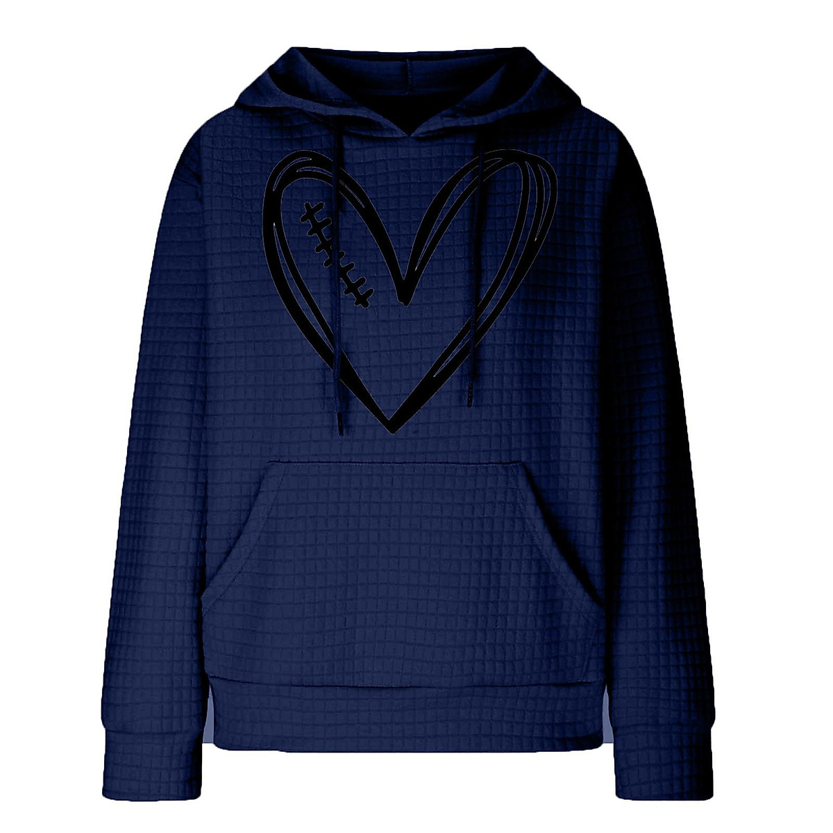 Stessotudo Womens Cute Waffle Knit Hoodies Casual Heart Print Long Sleeve Tops Drawstring Oversized Graphic Cotton Sweatshirt