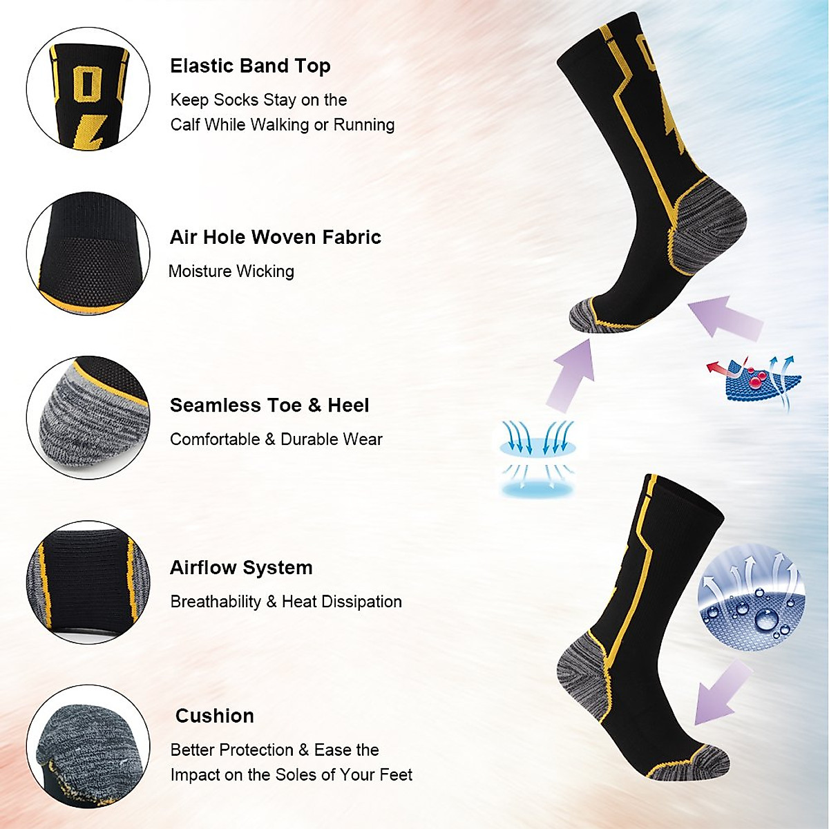 KitNSox Black Basketball Socks, Youth Children Custom Number Crew Socks for Football 1 Pair