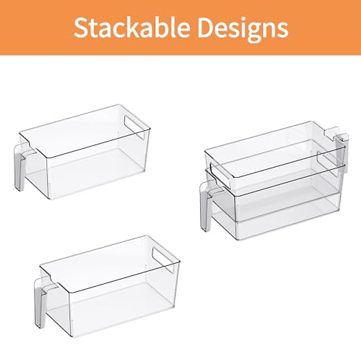 vacane 2 Pack Refrigerator Organizer Bins with Silicone Handle,Plastic Pantry Organization and Storage,BPA-Free Multi-Use Organizer Bins,Kitchen Containers for Fruit,Vegetable