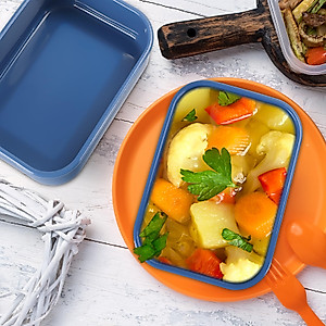 Nuogo 8 Pcs 2 Cup Silicone Freezer Trays with Lid Silicone Soup Freezer Molds Rectangle Soup Containers Reusable Food Preserving Tray Freezing Ice Trays for Soups Sauces Stews(Blue)