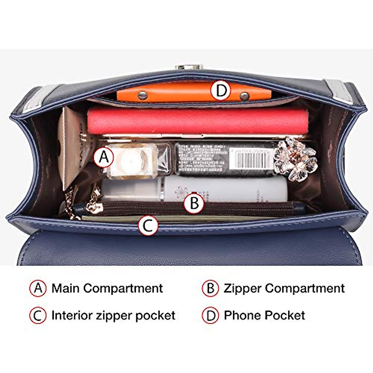 Leather Crossbody Bags for Women, Genuine Leather Mix Color Design Ladies Fashion Satchel Handbag with Adjustable Shoulder Strap Womens Casual Top Handle Bag Women's Messenger Purse and Handbag (Blue)