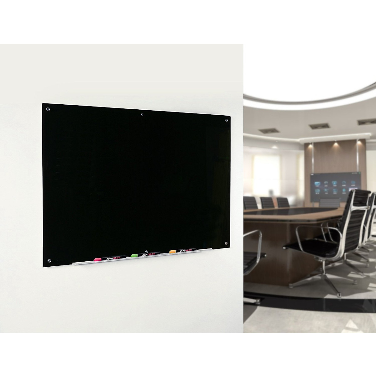 Audio-Visual Direct Magnetic Black Glass Dry-Erase Board Set - 35 1/2 x 47 1/4 Inches -