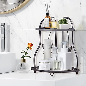Fippkargo Bathroom Counter Organizer 2 Tier Bathroom Organizer Countertop Storage Shelf Kitchen Metal Corner Spice Organizer Bathroom Tray for Counter Vanity Makeup Organizer Shelf Black
