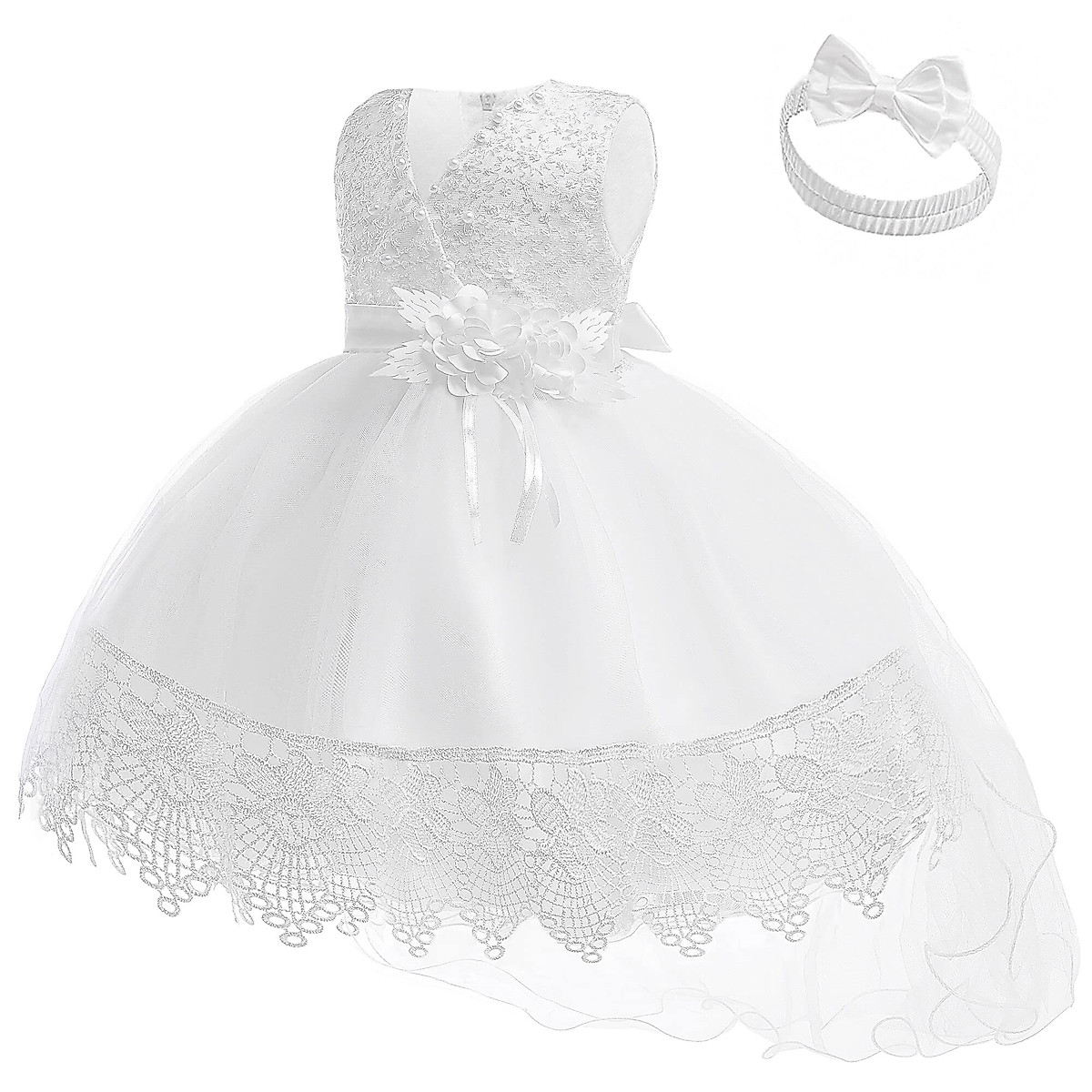 LZH Baby Girl Party Dress Baby Christening Outfit Girl Baby Girl Dresses 0-3 Months Fancy First Baptism Elegant Party D-White