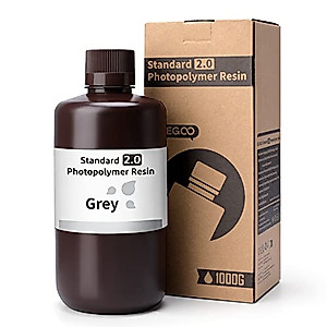 ELEGOO Standard 2.0 3D Printer Resin 1000g Grey, Plant-Based Resin Rapid Precise Printing Low Odor 405nm LCD UV-Curing for LCD 3D Printer