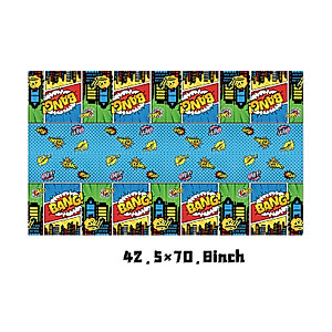 forzma 2 Pieces Hero Table Cloth Hero Themed Birthday Party Supplies Hero Action Logo Fun Hero tablecloths Happy Birthday Baby Shower Party Decorations.