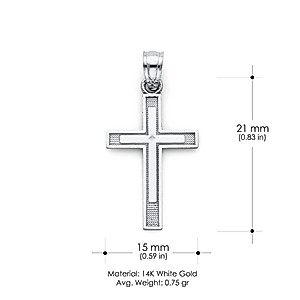 Ioka 14K White Gold Cross Religious Charm Pendant with 0.8mm Box Chain Necklace - 24"