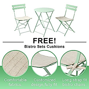 PATIO CHOICE Patio Bistro Set, Outdoor Patio Furniture Sets,3 Piece Patio Set of Foldable Bistro Chairs and Table,Mint Green