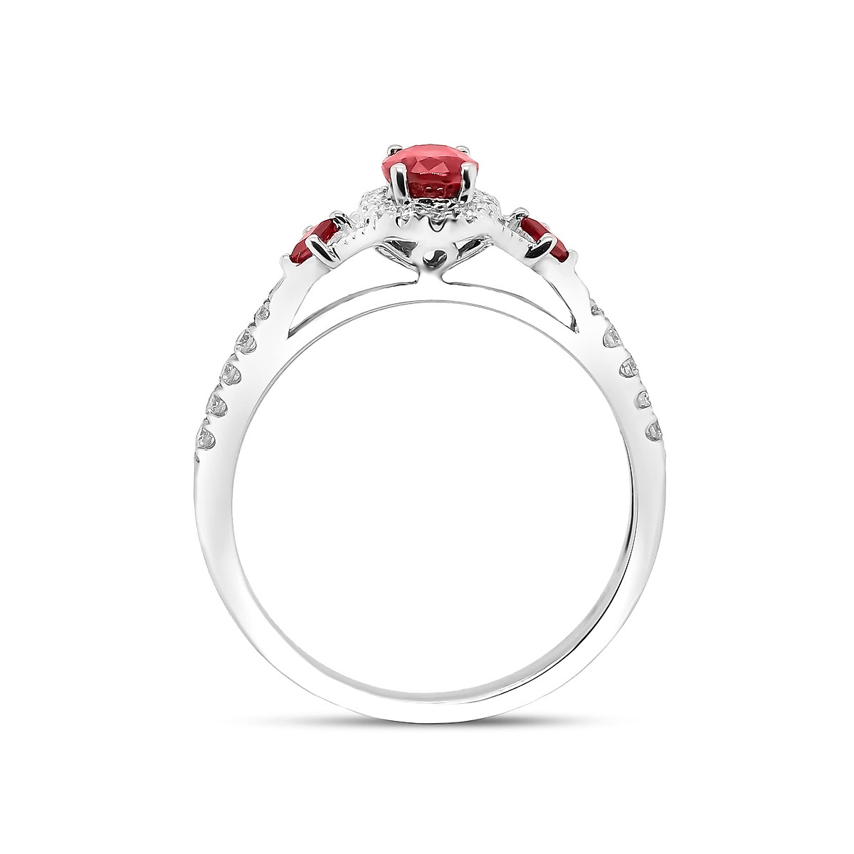 Gin & Grace 10K White Gold Mozambique Genuine Ruby Ring with Diamonds| Ethically, authentically & organically sourced (Oval-cut) shaped Ruby hand-crafted jewelry for her | Ruby Ring for women