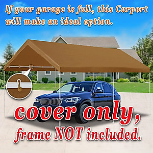Strong Camel Outdoor Carport Conopy Cover 10x20 FT Replacement for Car Tent Top with Ball Bungees, TAN (Only Cover, Frame Not Included)